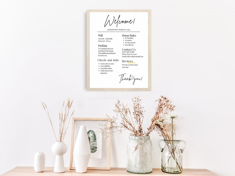 Rentals Welcome Sign Template - Minimalist Customizable Welcome Sign ...