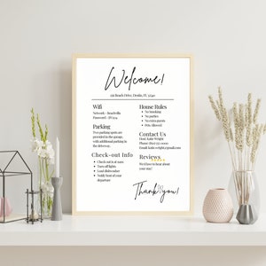 Rentals Welcome Sign Template - Minimalist Customizable Welcome Sign ...