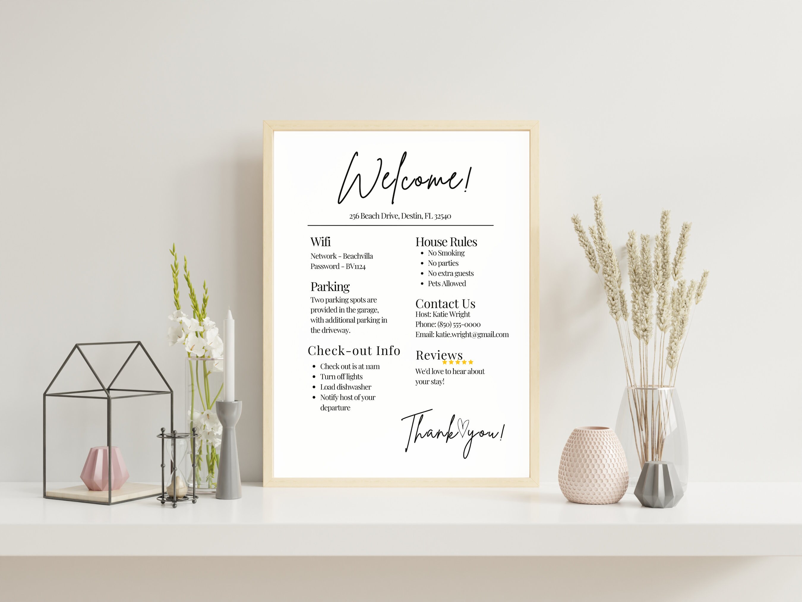 Rentals Welcome Sign Template - Minimalist Customizable Welcome Sign ...