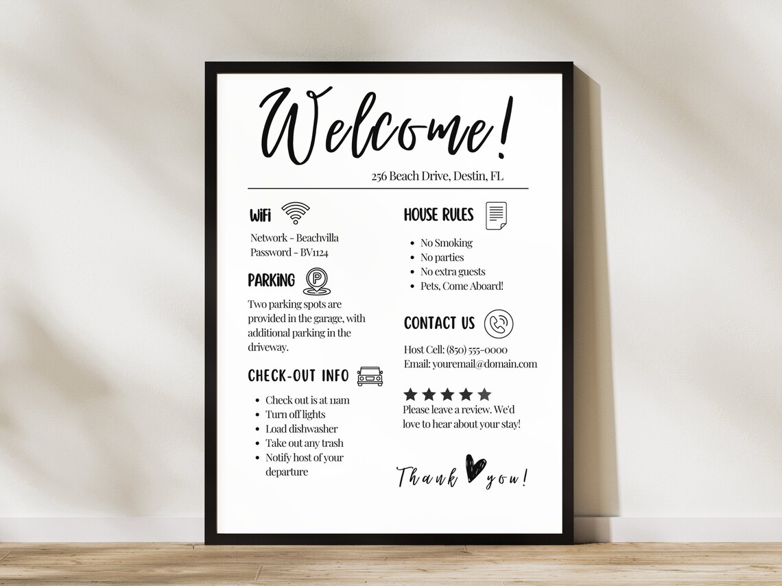 Short-term Rental Welcome Sign Template - Editable Welcome Sign ...