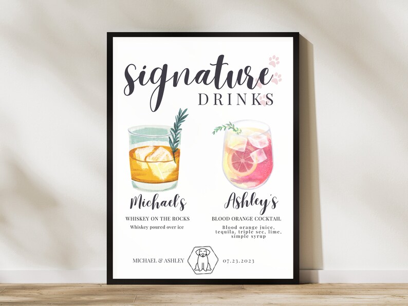 Signature Drink Sign Template, Signature Cocktail Sign, Minimalist ...