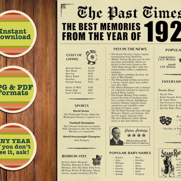 1925 Birthday Newspaper - Etsy 1925 Birthday Newspaper - Etsy