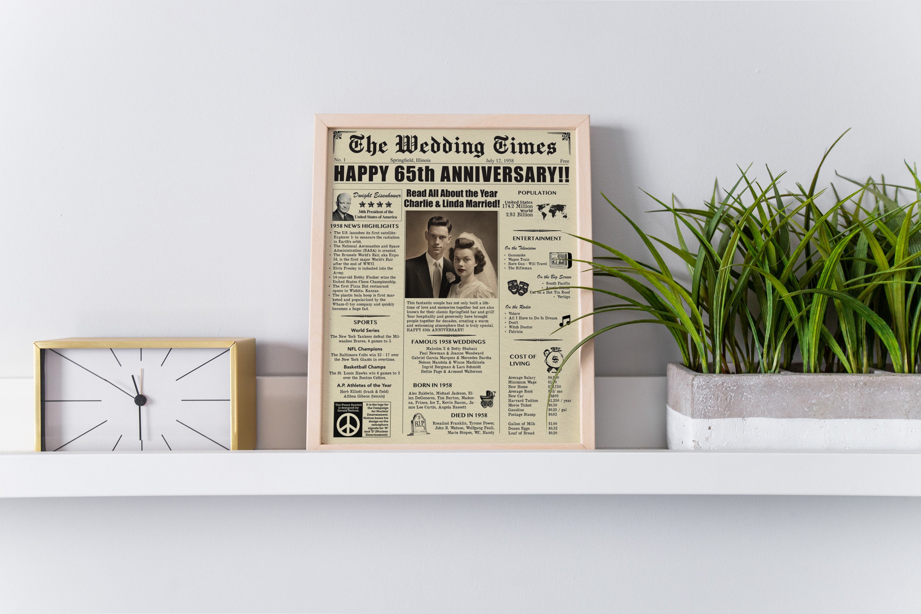 1958 Anniversary, 67th Anniversary Custom Newspaper, 67th Anniversary ...