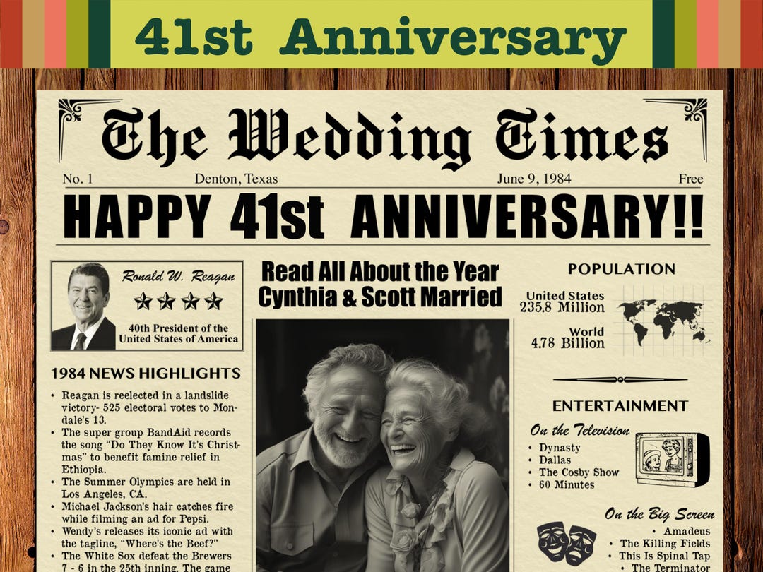 1984 Anniversary, 41st Anniversary Custom Newspaper, 41st Anniversary ...