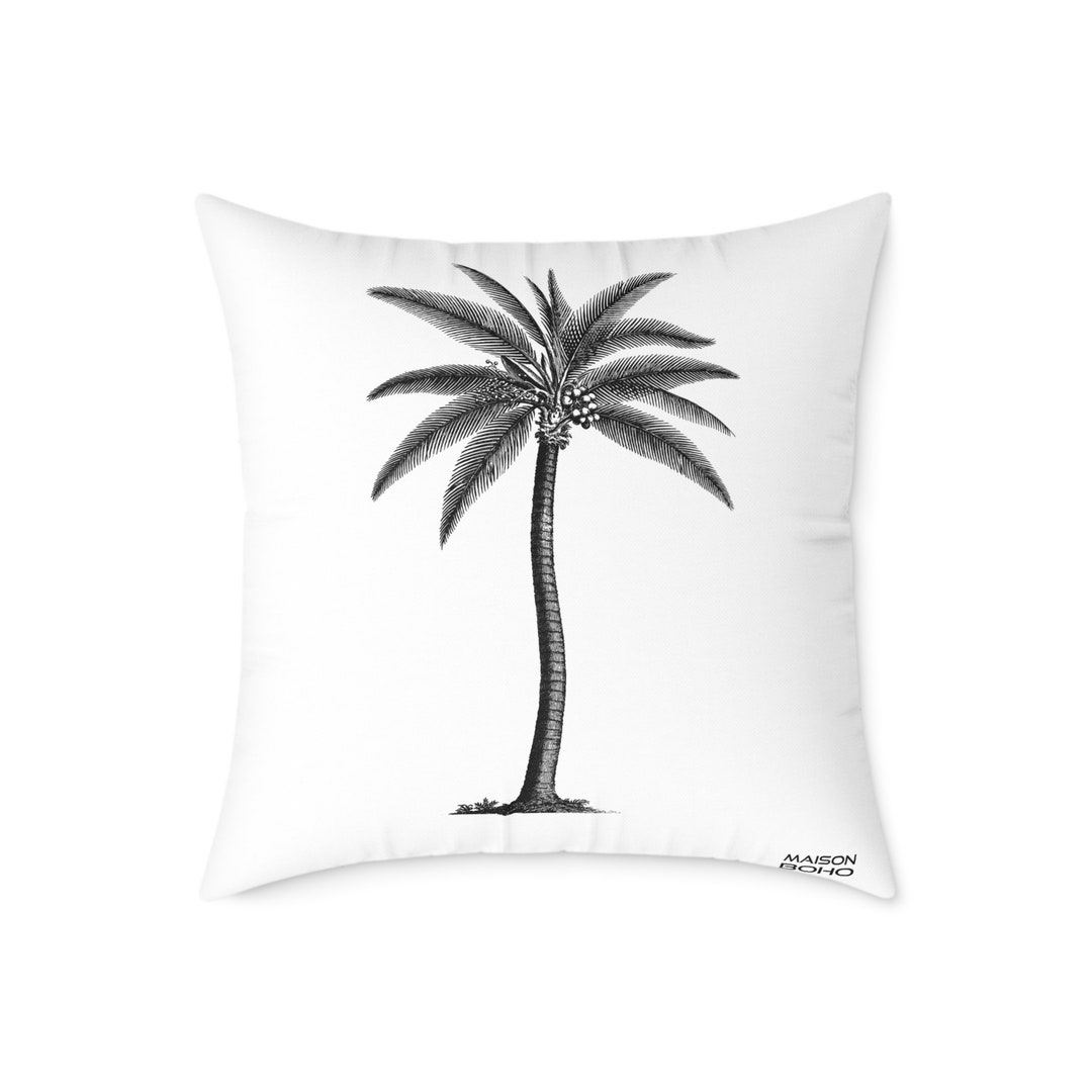Maison Boho Cushion Palm Tree White With Filling White Black Zipper ...