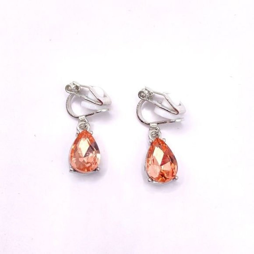 Silver Tone Peach Colored Tear Drop Clip on Earrings - Etsy