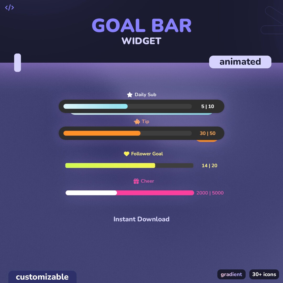 Goal Bar Widget Gradient | for Twitch | Customizable Widget | Animated ...