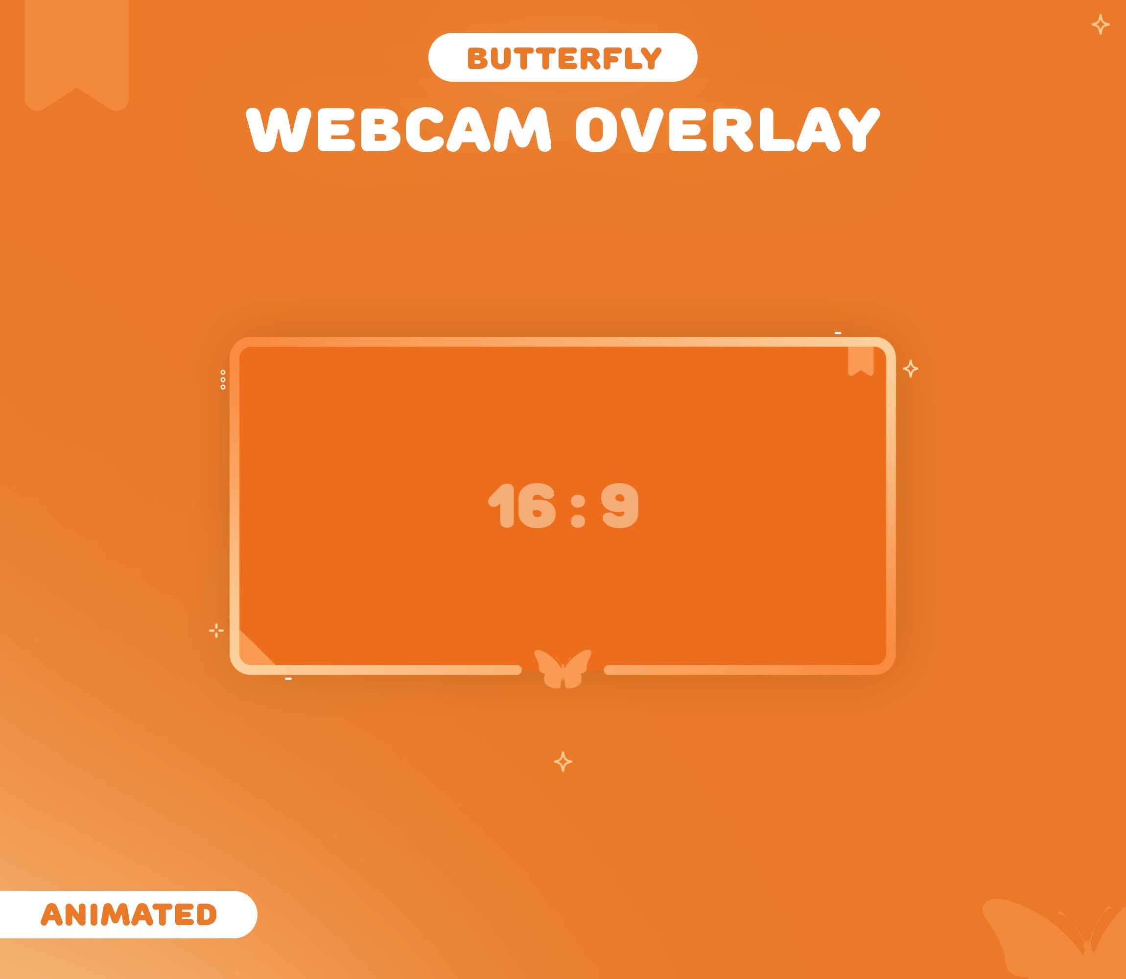 Butterfly Webcam Overlay Orange | 3 Cute Border for Twitch, Youtube ...