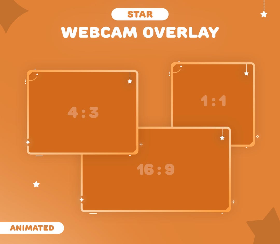 Star Webcam Overlay Orange | 3 Cute Border for Twitch, Youtube | Orange ...