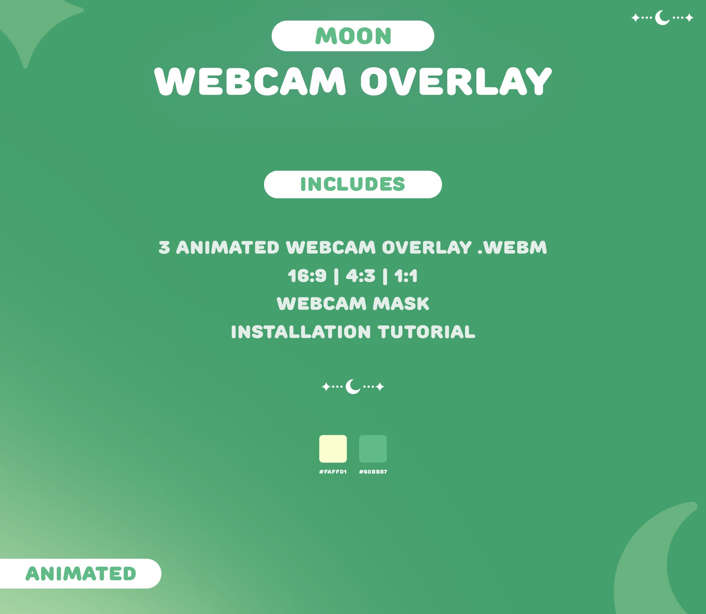Moon Webcam Overlay Green | 3 Cute Border for Twitch, Youtube | Instant ...