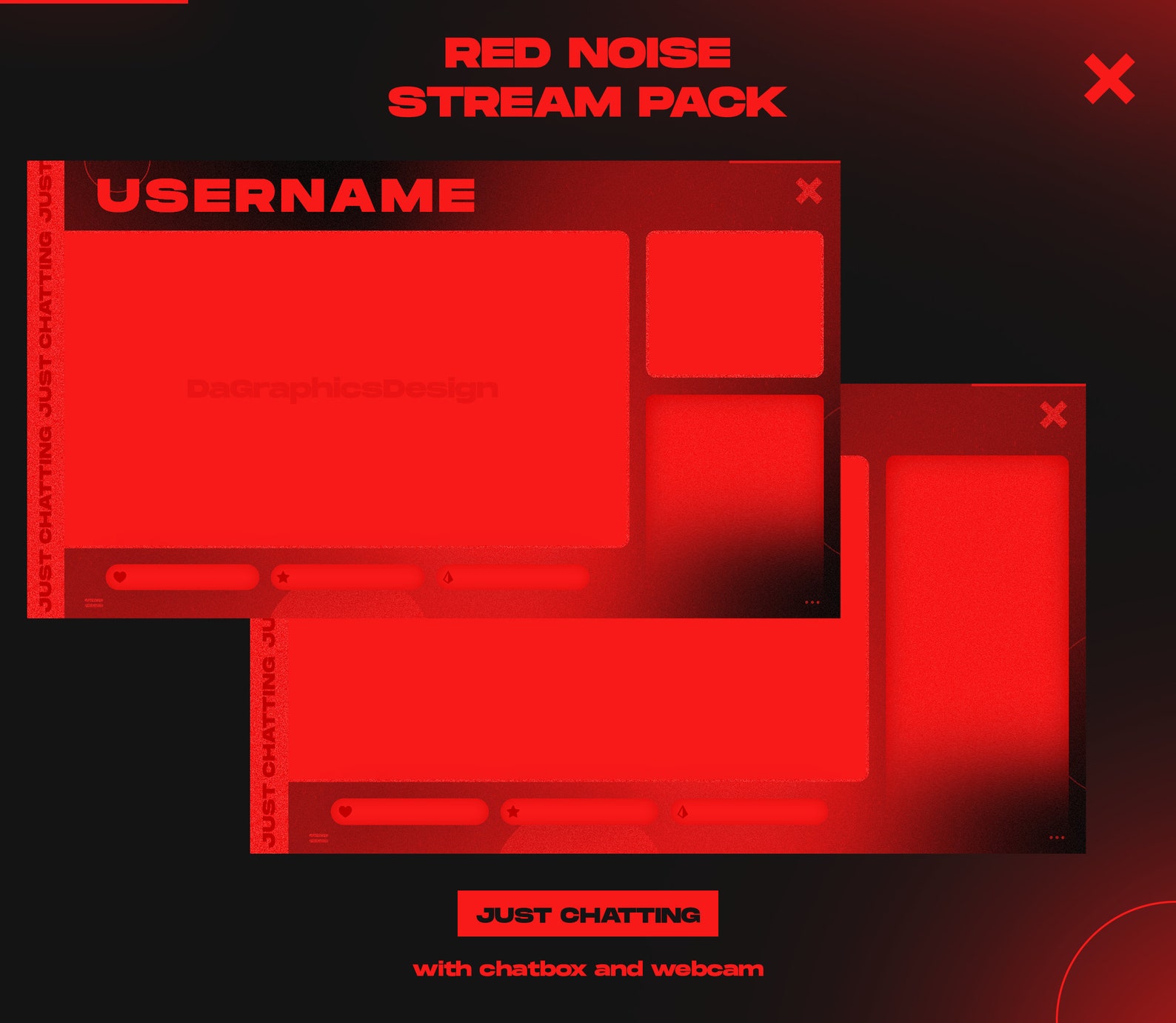 Animated Red Noise Stream Pack Twitch Pack Black Red Screen Transition ...