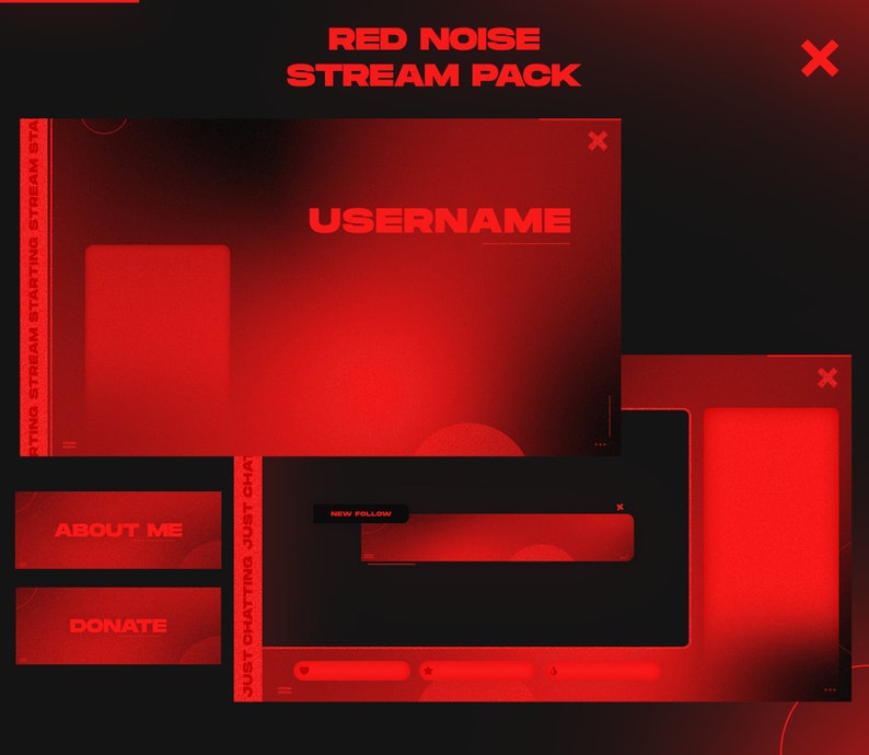Animated Red Noise Stream Pack Twitch Pack Black Red Screen Transition ...