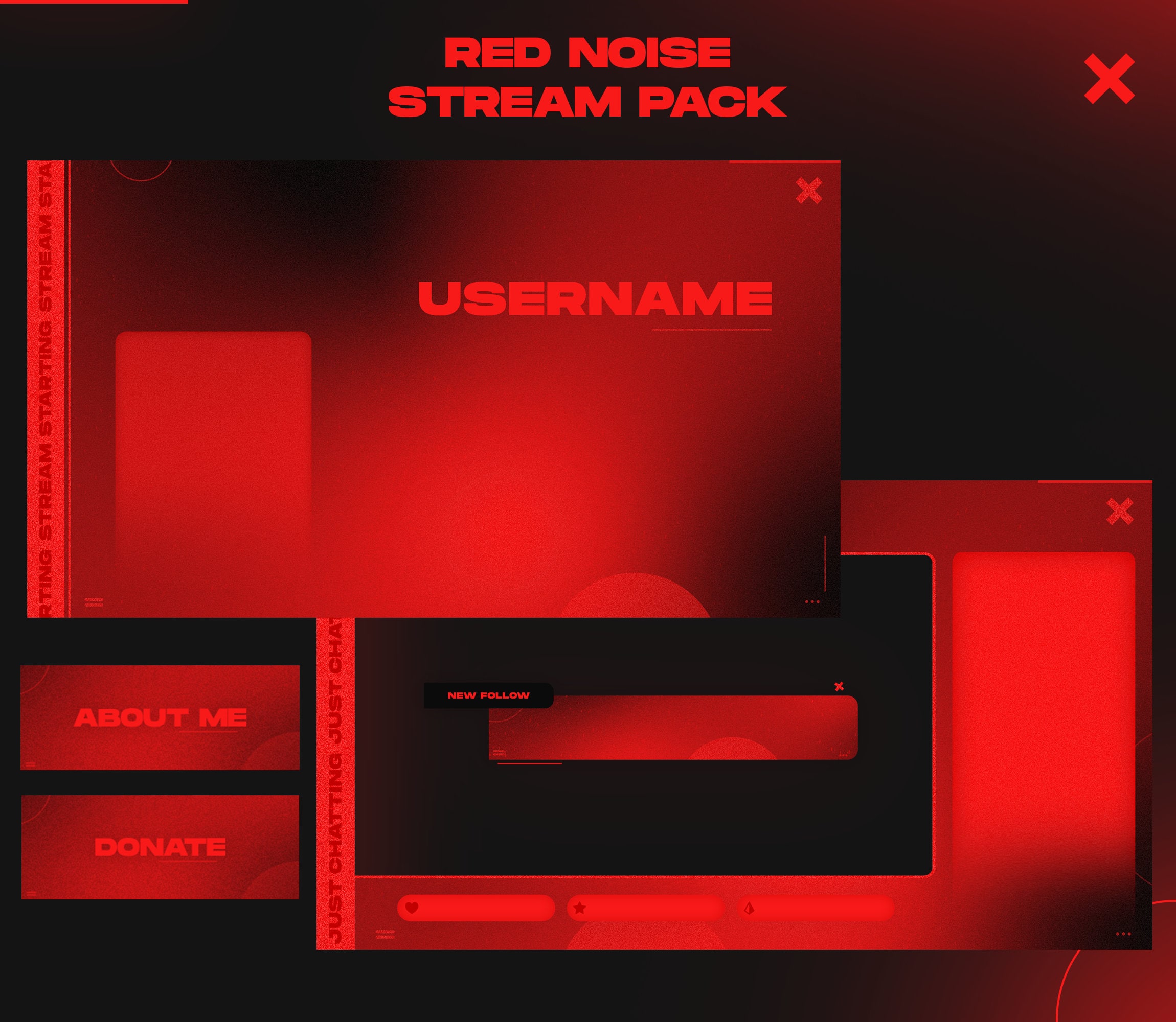 Animated Red Noise Stream Pack Twitch Pack Black Red Screen Transition ...
