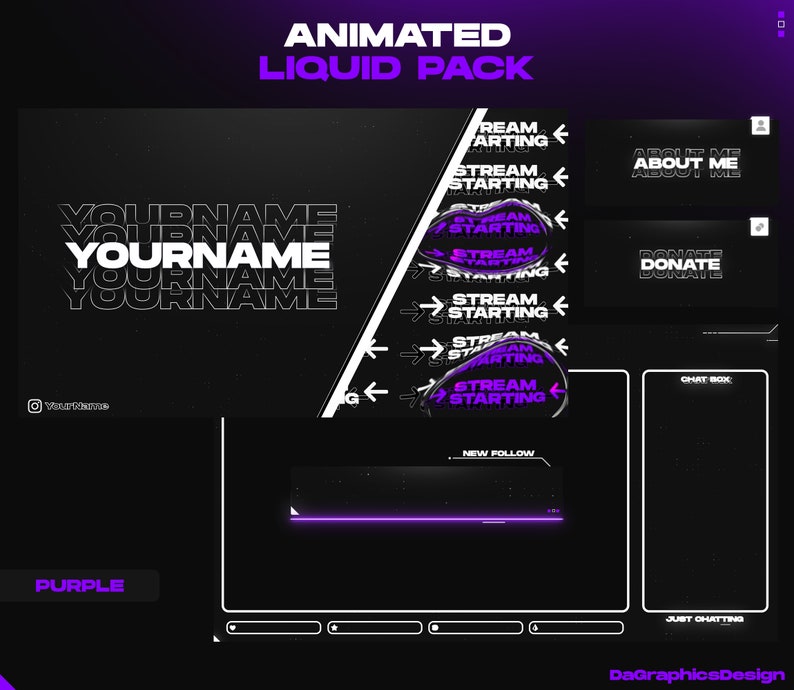 Animated Stream Liquid Pack | Twitch Pack | Purple | Screen ...