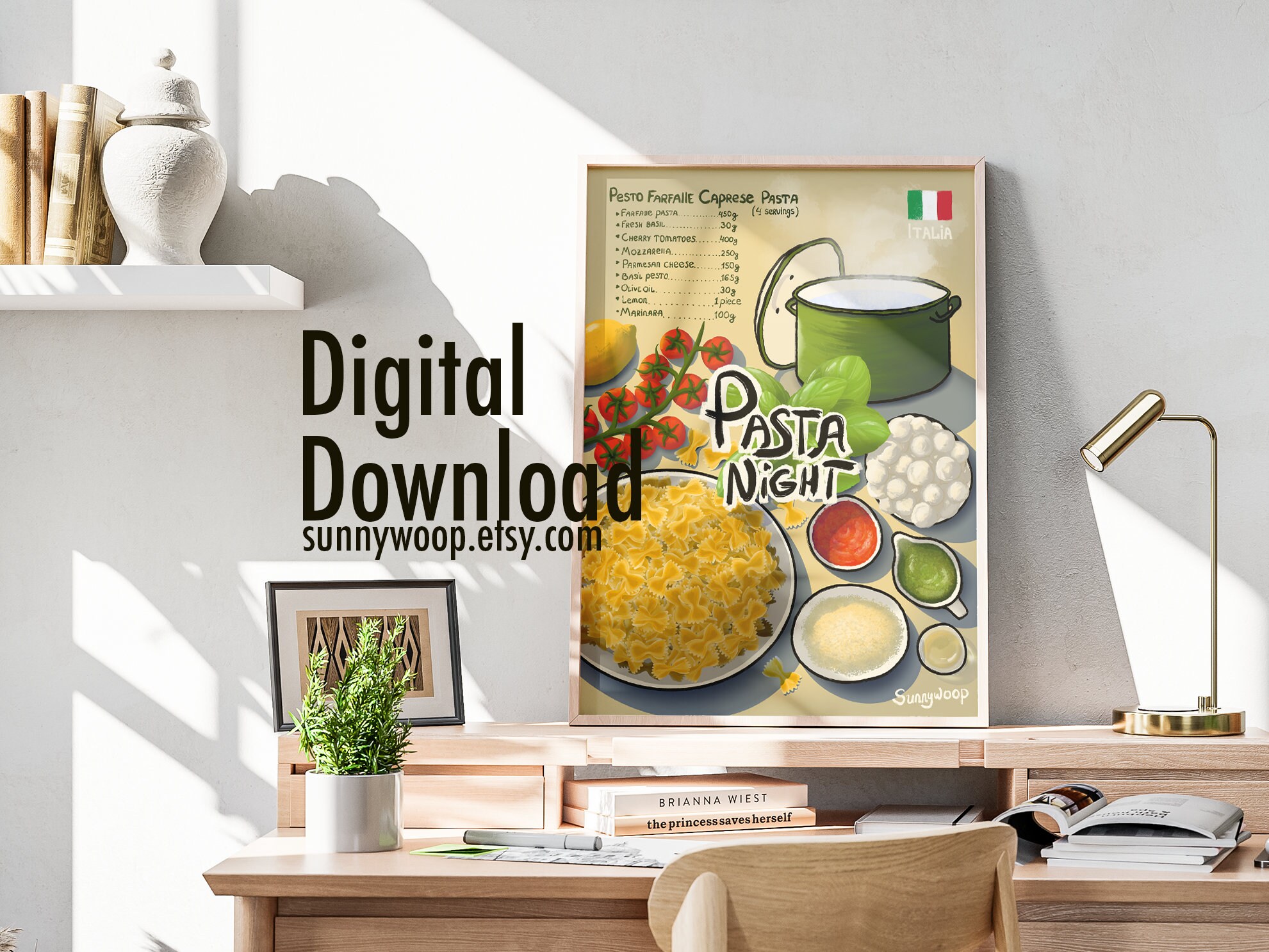 PASTA NIGHT Poster Printable, Hand Drawn Kitchen Wall Art, Aesthetic ...