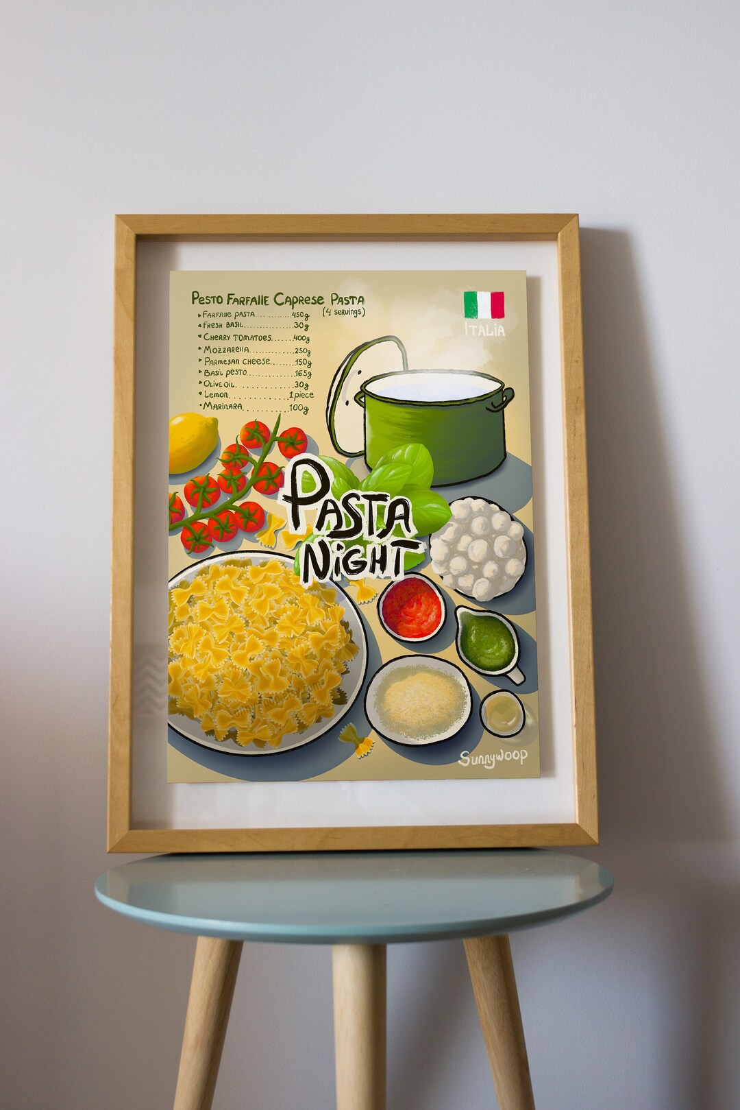PASTA NIGHT A3 A2 A1 Big Poster Aesthetic Kitchen Print, Hand Drawn ...