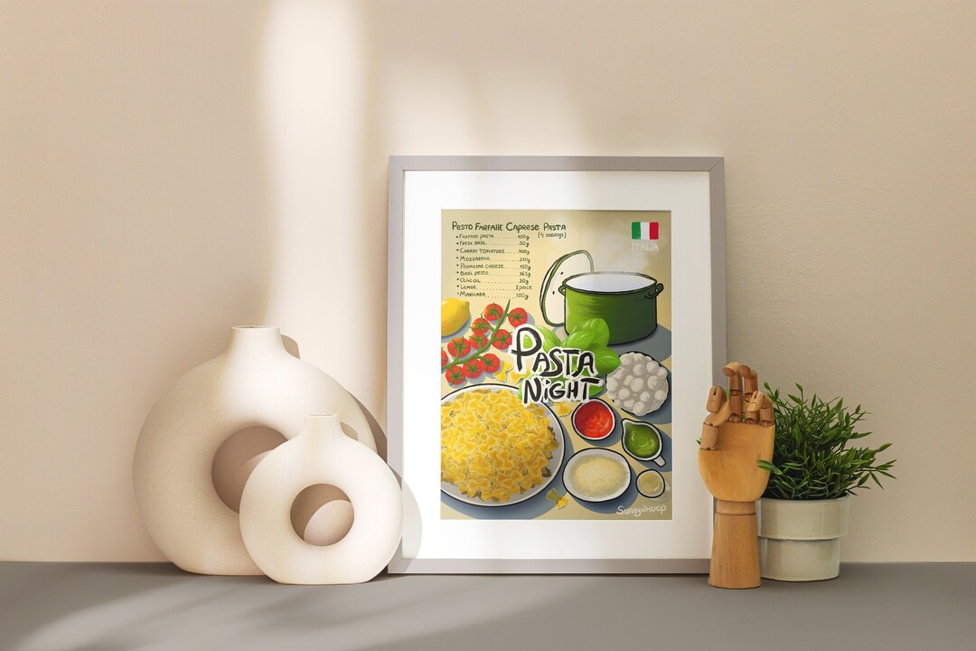 PASTA NIGHT Poster Printable, Hand Drawn Food Kitchen Wall Art, Italian ...