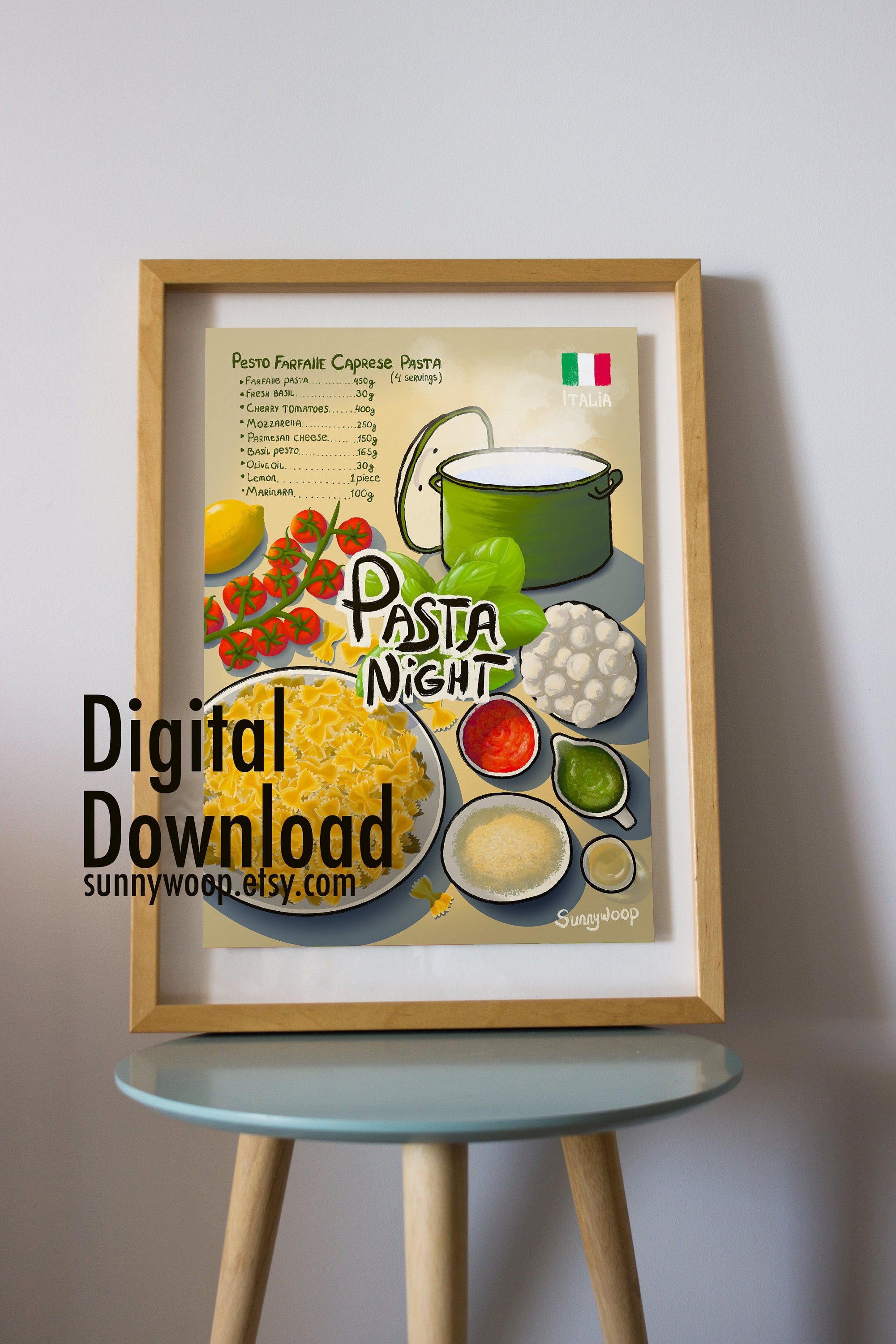 PASTA NIGHT Poster Printable, Hand Drawn Kitchen Wall Art, Aesthetic ...