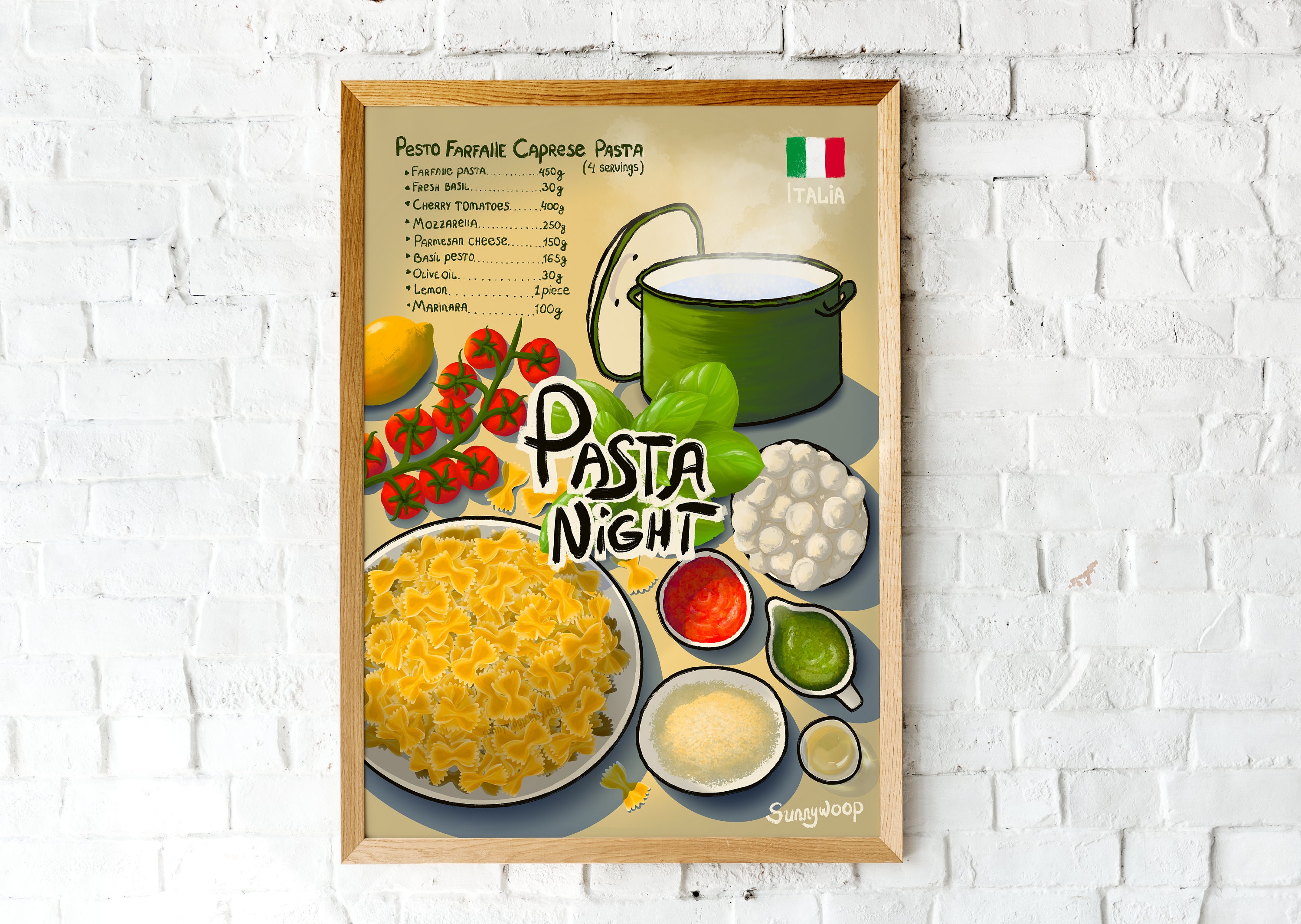 PASTA NIGHT Aesthetic Kitchen Poster Print, Hand Drawn Printable Wall ...