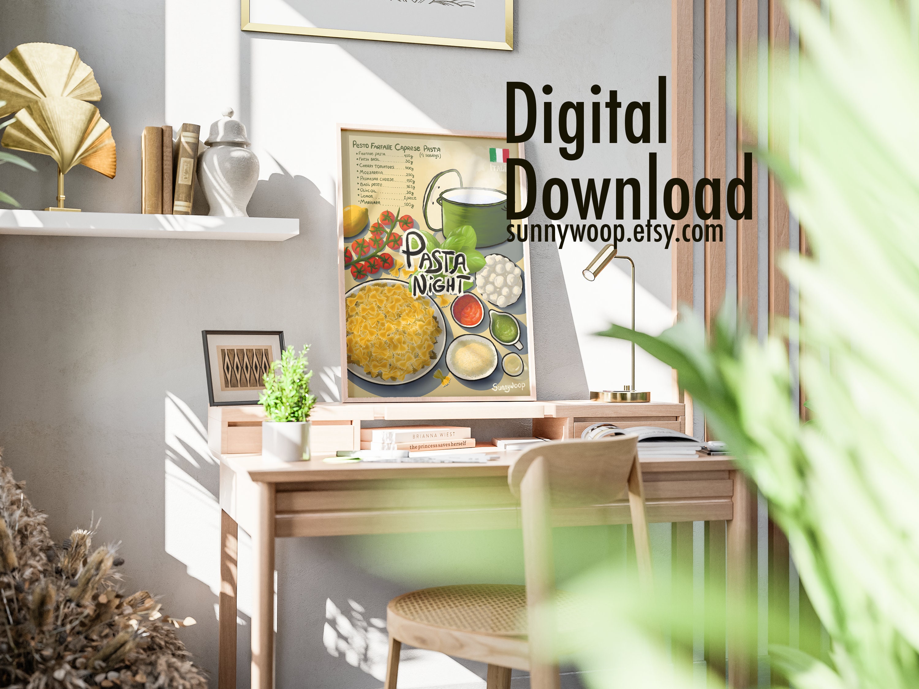 PASTA NIGHT Poster Printable, Hand Drawn Kitchen Wall Art, Aesthetic ...