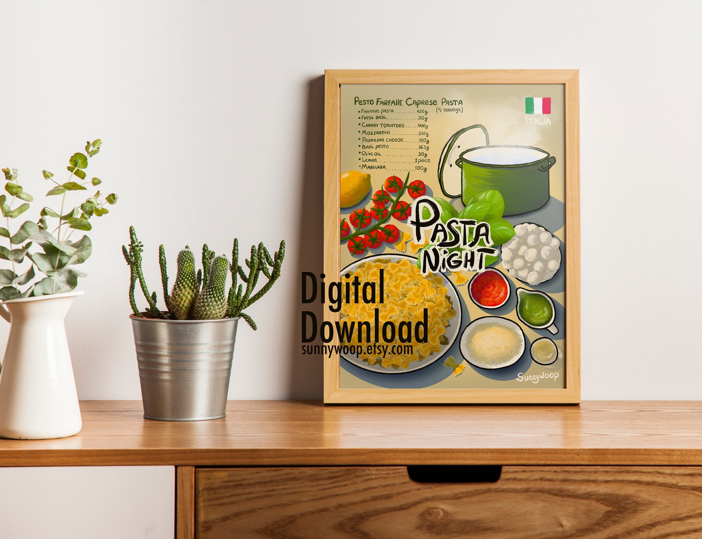 PASTA NIGHT Poster Printable, Hand Drawn Kitchen Wall Art, Aesthetic ...