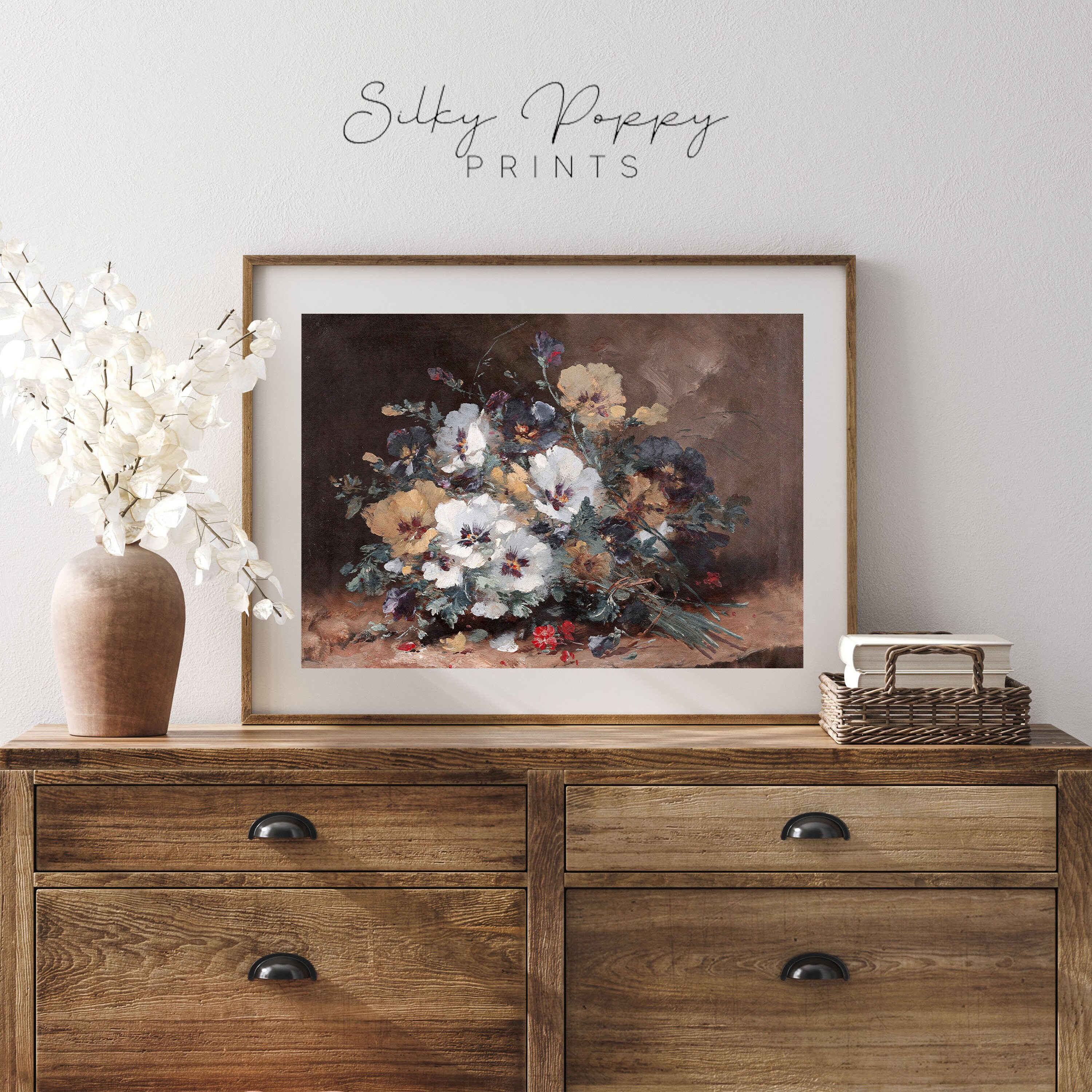 Vintage Pansies Oil Painting | Rustic Pansies PRINTABLE | Vintage Still ...