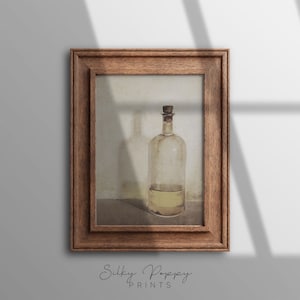 Vintage Still Life Painting of Oil Bottle | Vintage Kitchen Still Life ...