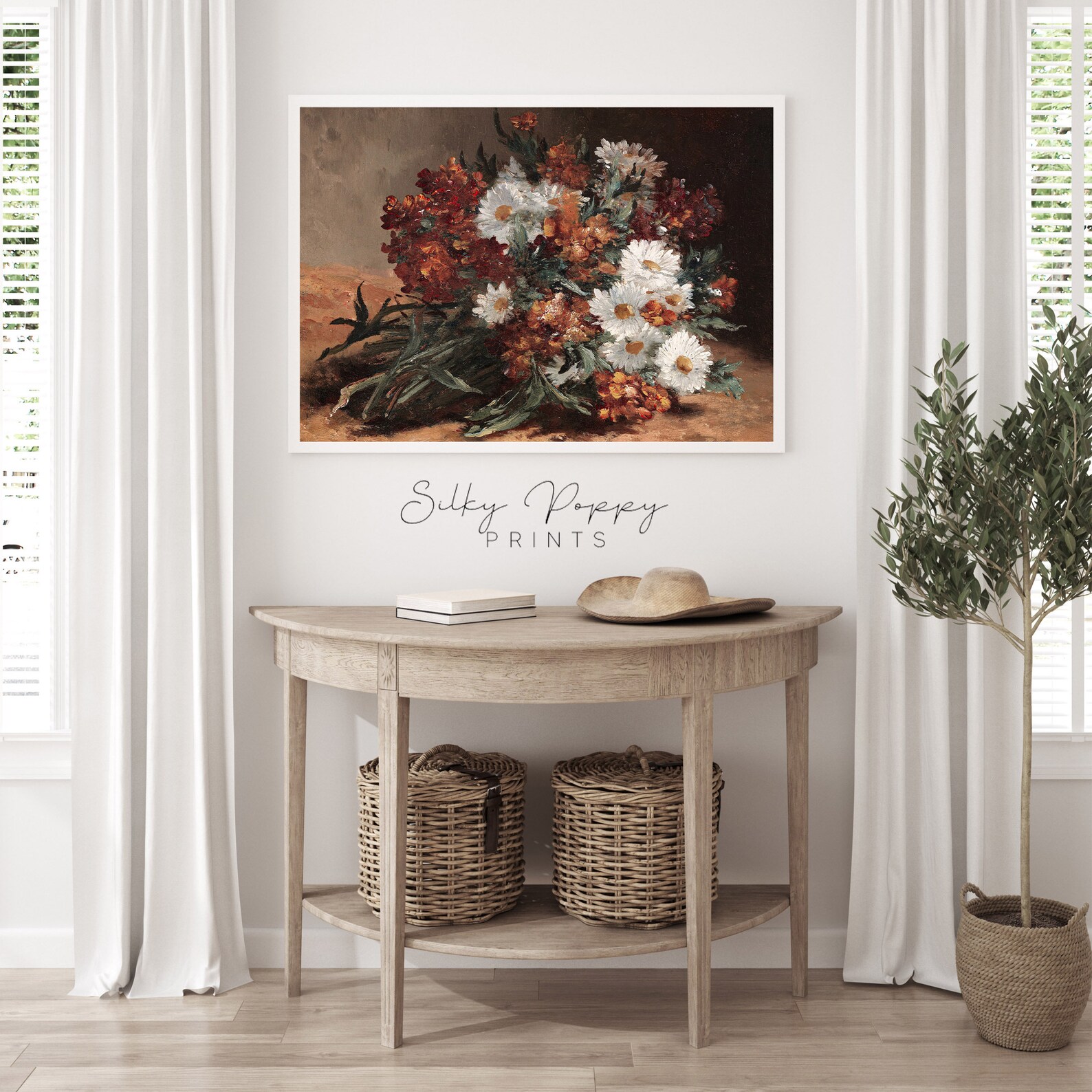 Vintage Daisies Oil Painting | Rustic Daisies PRINTABLE | Vintage Still ...