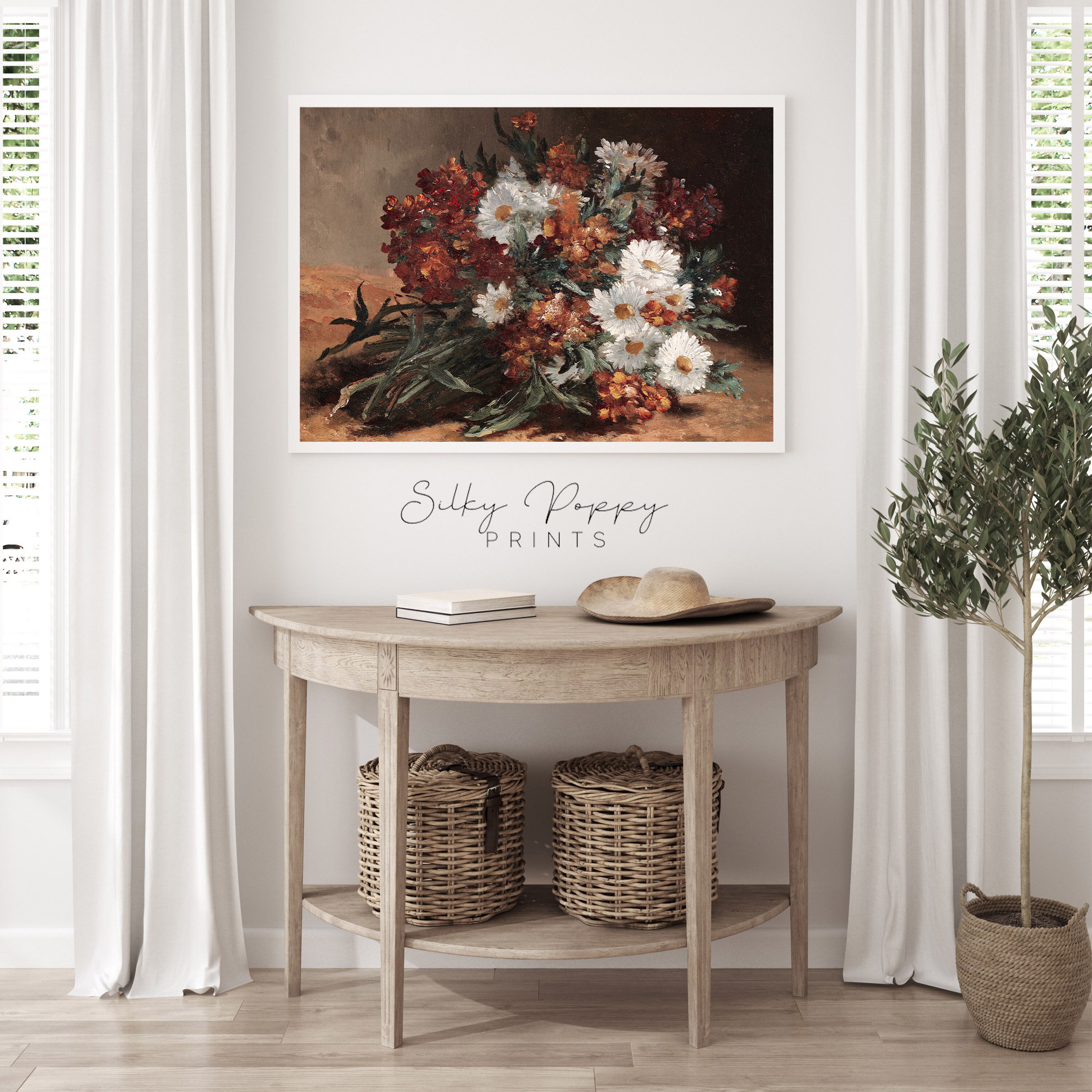 Vintage Daisies Oil Painting | Rustic Daisies PRINTABLE | Vintage Still ...