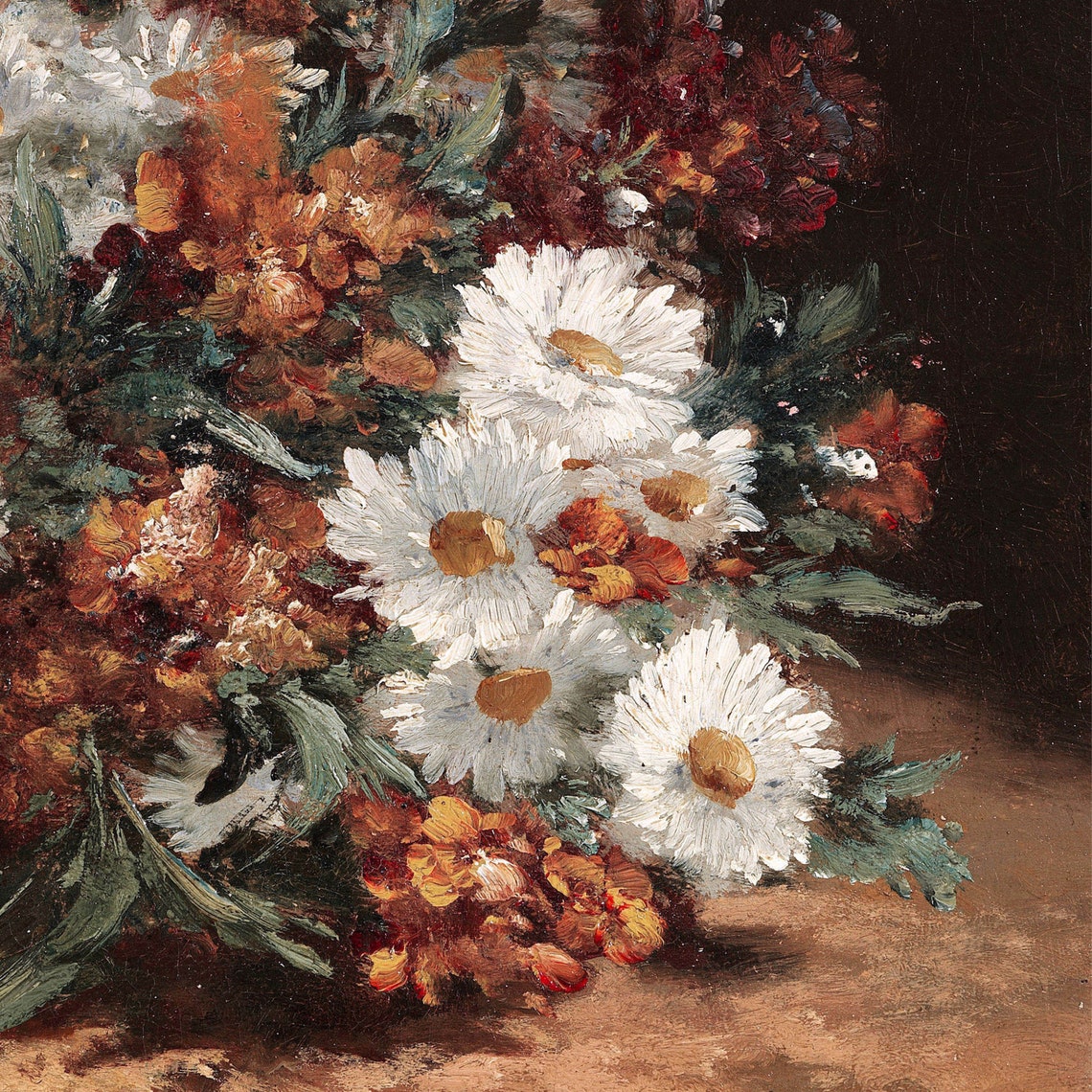 Vintage Daisies Oil Painting | Rustic Daisies PRINTABLE | Vintage Still ...