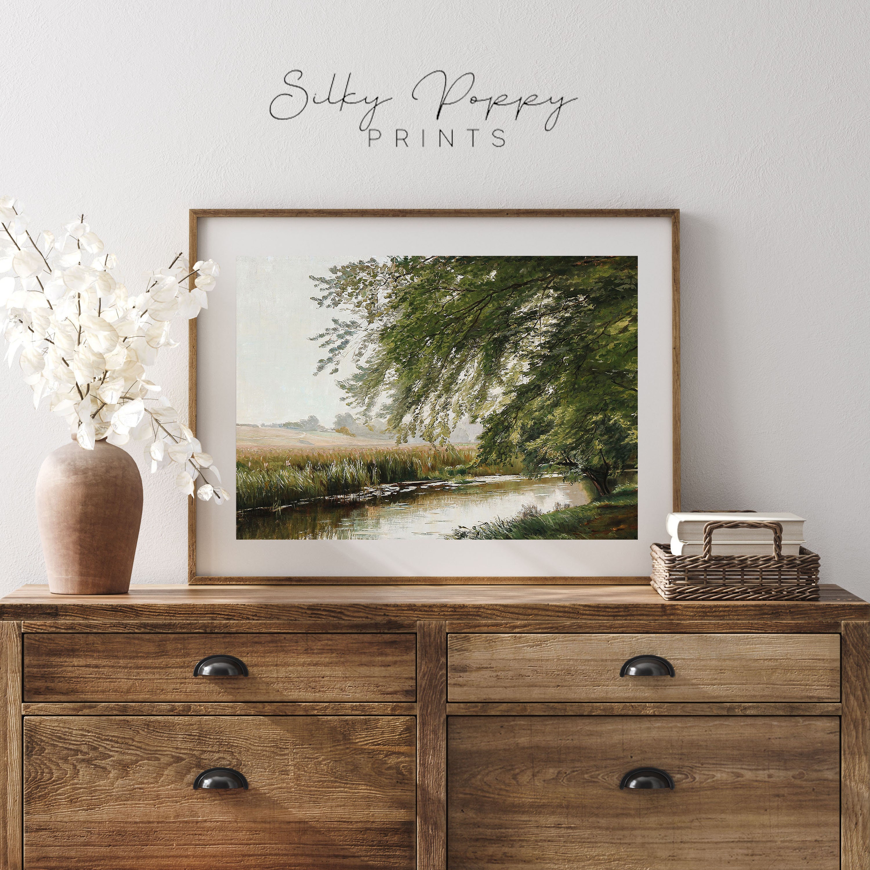 Vintage Oil Painting of A Stream Near Forest | Vintage River Landcape ...