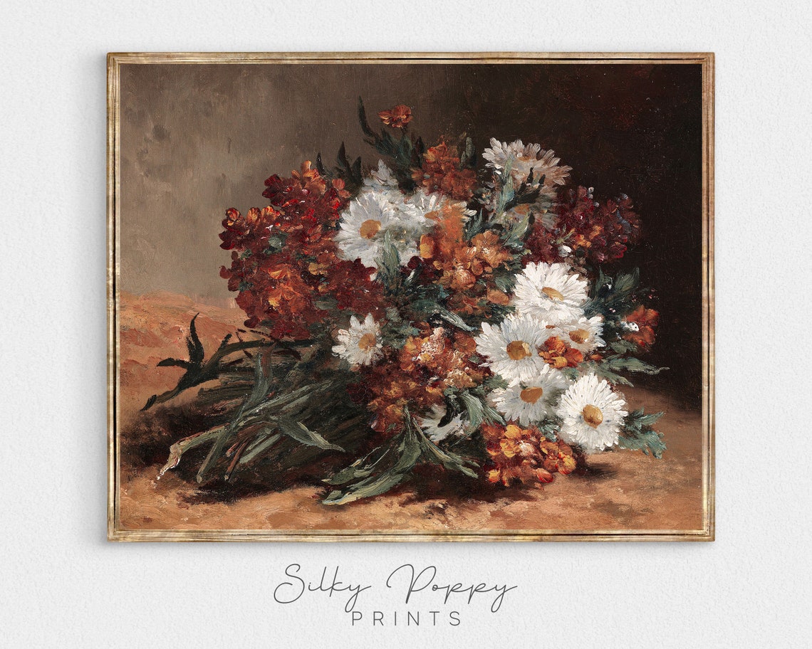 Vintage Daisies Oil Painting | Rustic Daisies PRINTABLE | Vintage Still ...