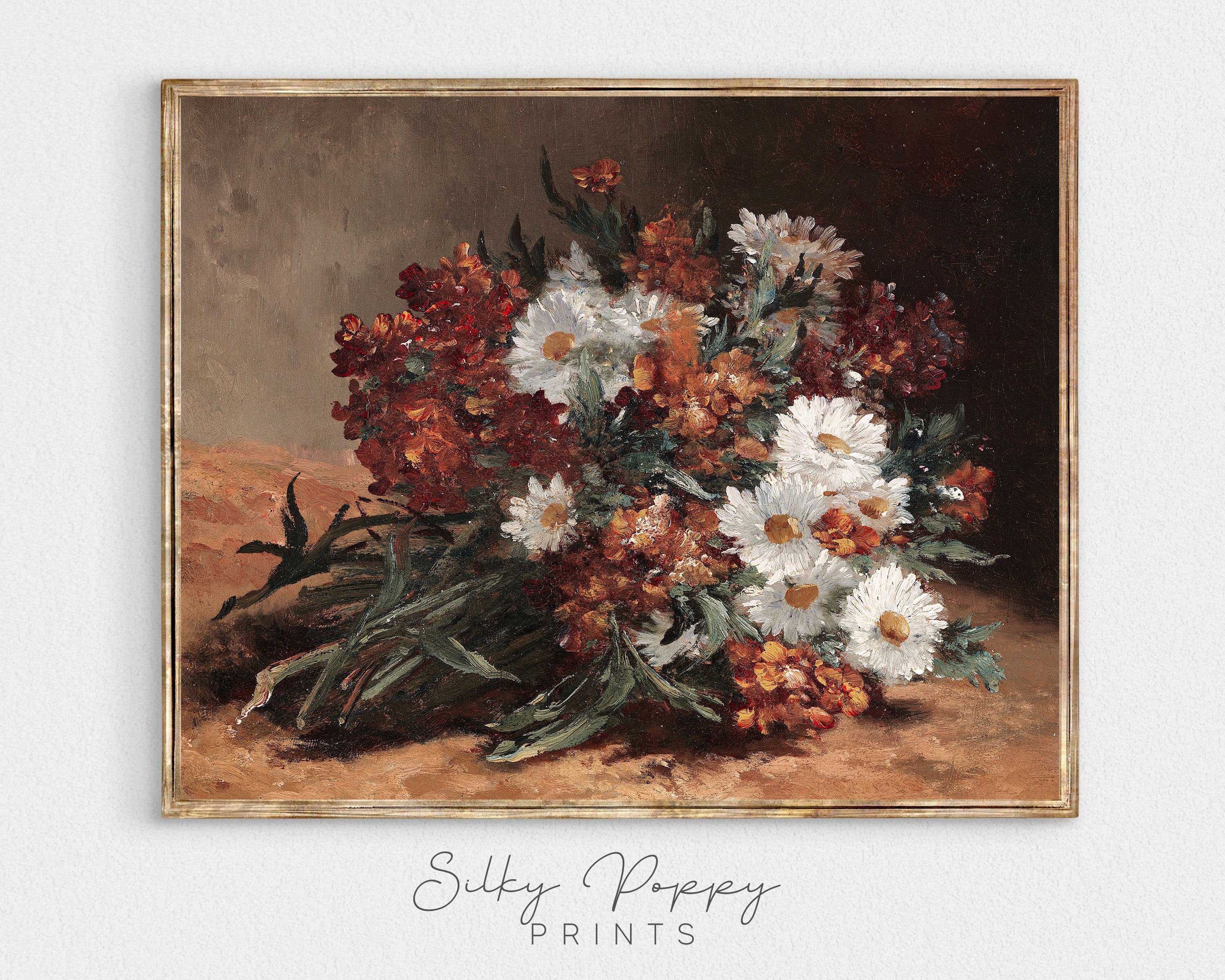 Vintage Daisies Oil Painting | Rustic Daisies PRINTABLE | Vintage Still ...