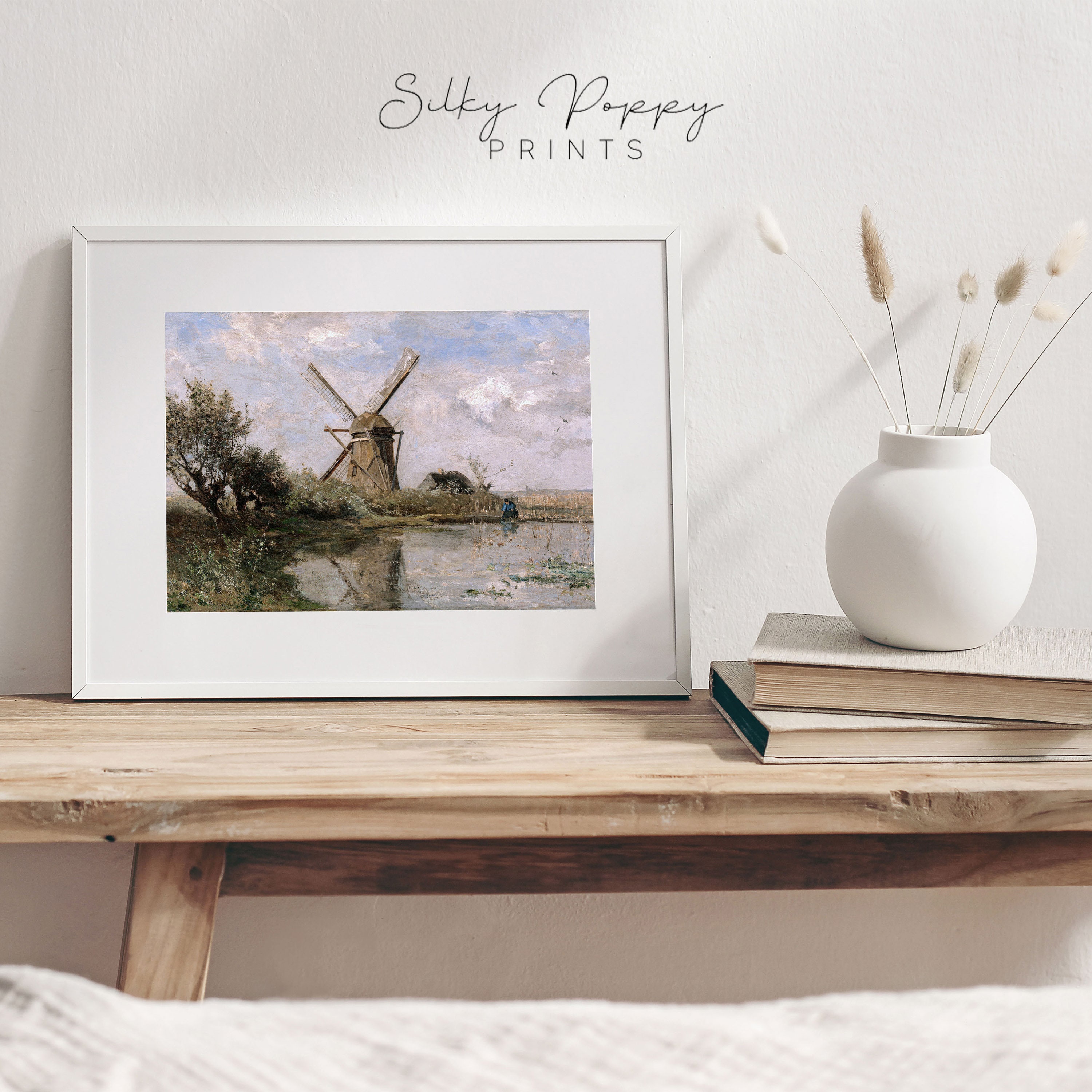 Vintage Dutch Windmill Landscape Painting | Windmill Wall Art | Vintage ...