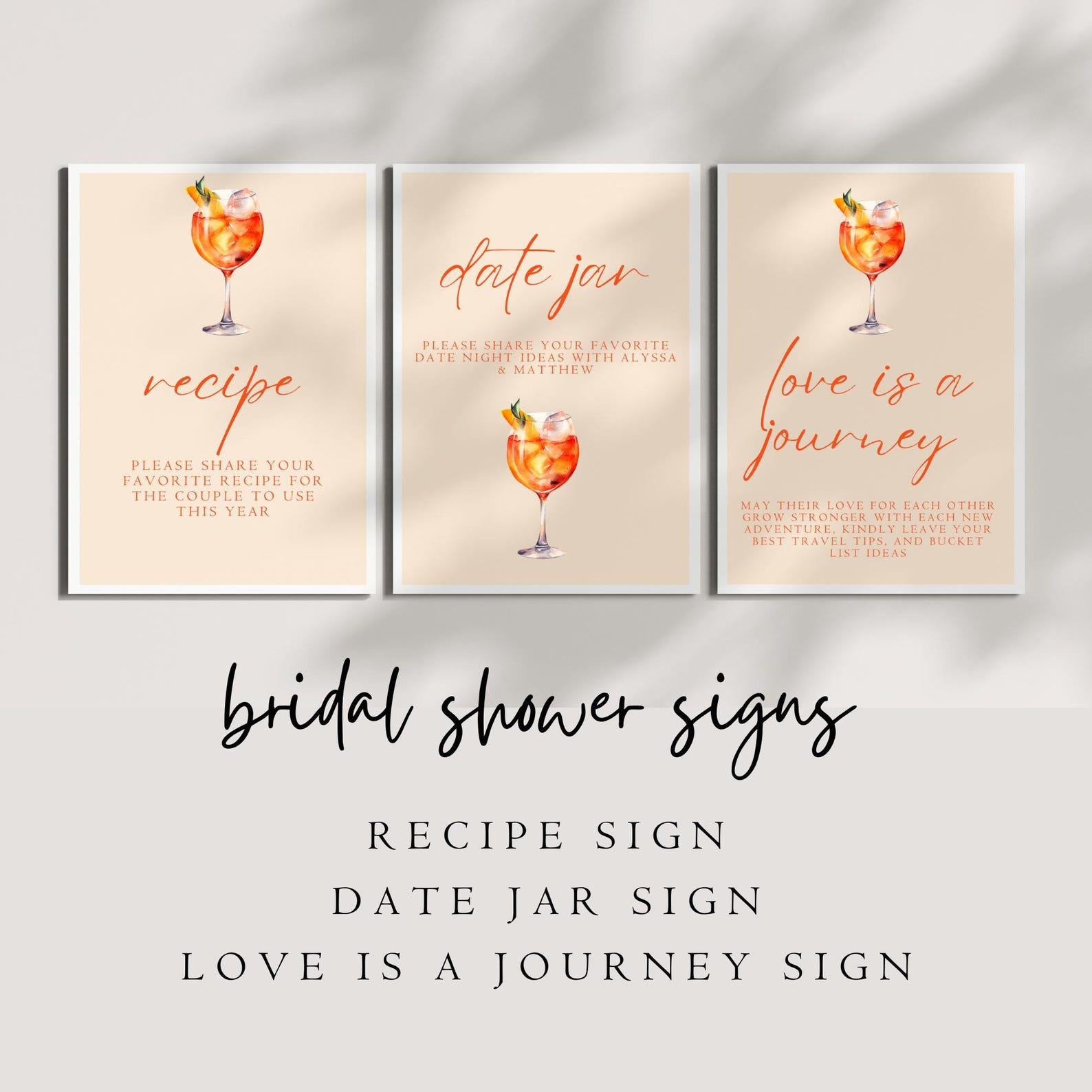 Love at First Spritz Bridal Shower Table Signs Template, Editable ...