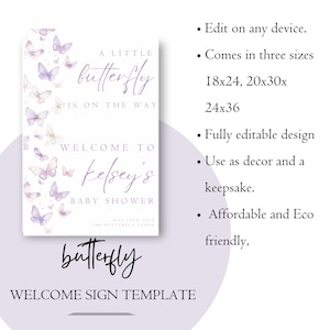 Butterfly Baby Shower Welcome Sign Template, Printable A Little ...
