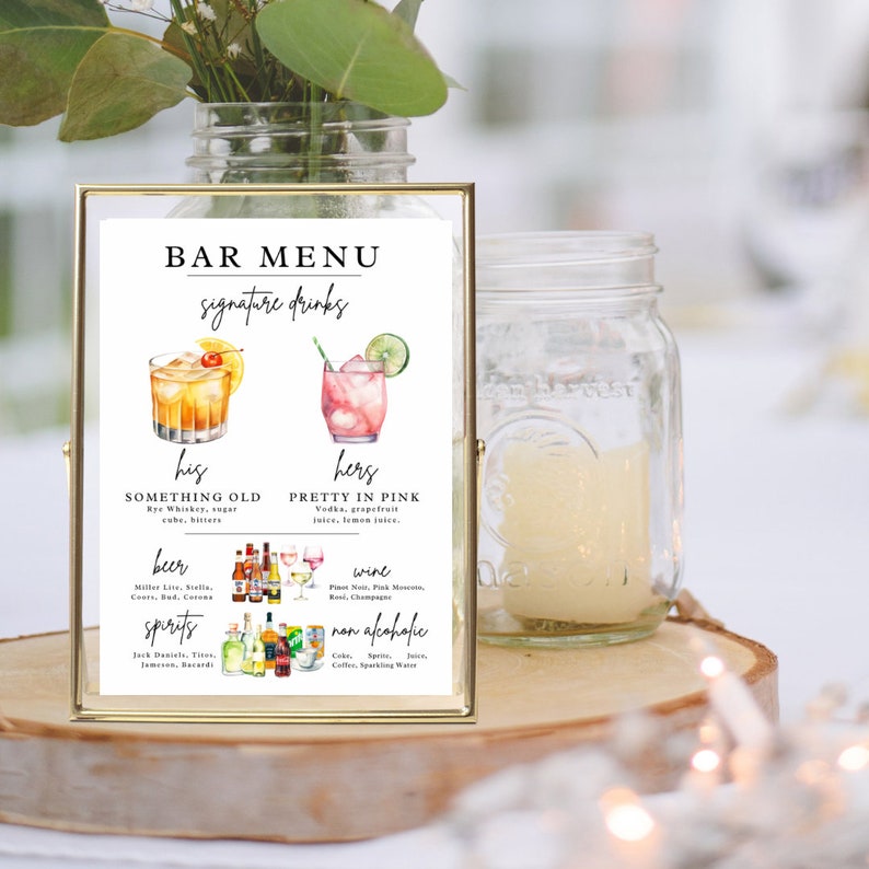 Bar Menu Template Modern Editable Drink Menu Minimalist Printable Bar ...