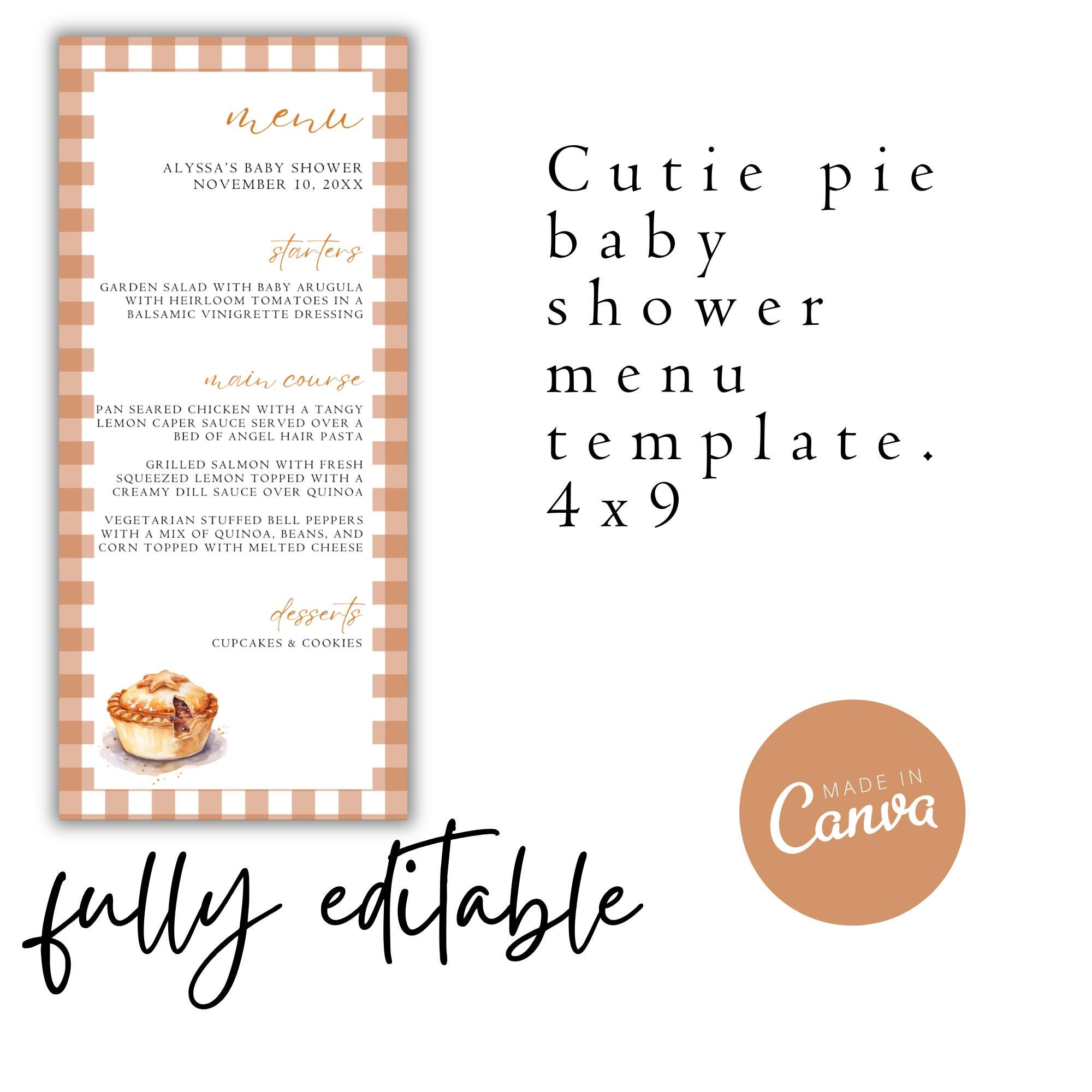 Cutie Pie Baby Shower Menu Template, Autumn Baby Shower Editable Menu ...