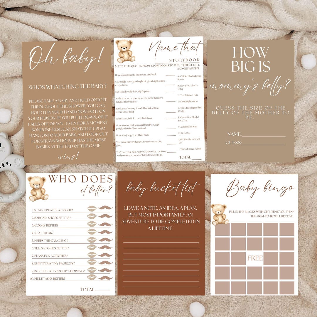 Teddy Bear Baby Shower Games We Can Bearly Wait Baby Shower Games ...