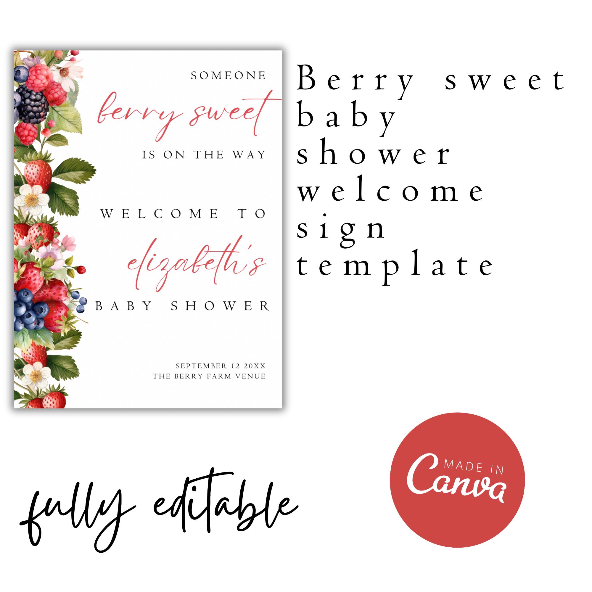 Berry Sweet Baby Shower Welcome Sign, Berry Sweet Berry Welcome Poster ...