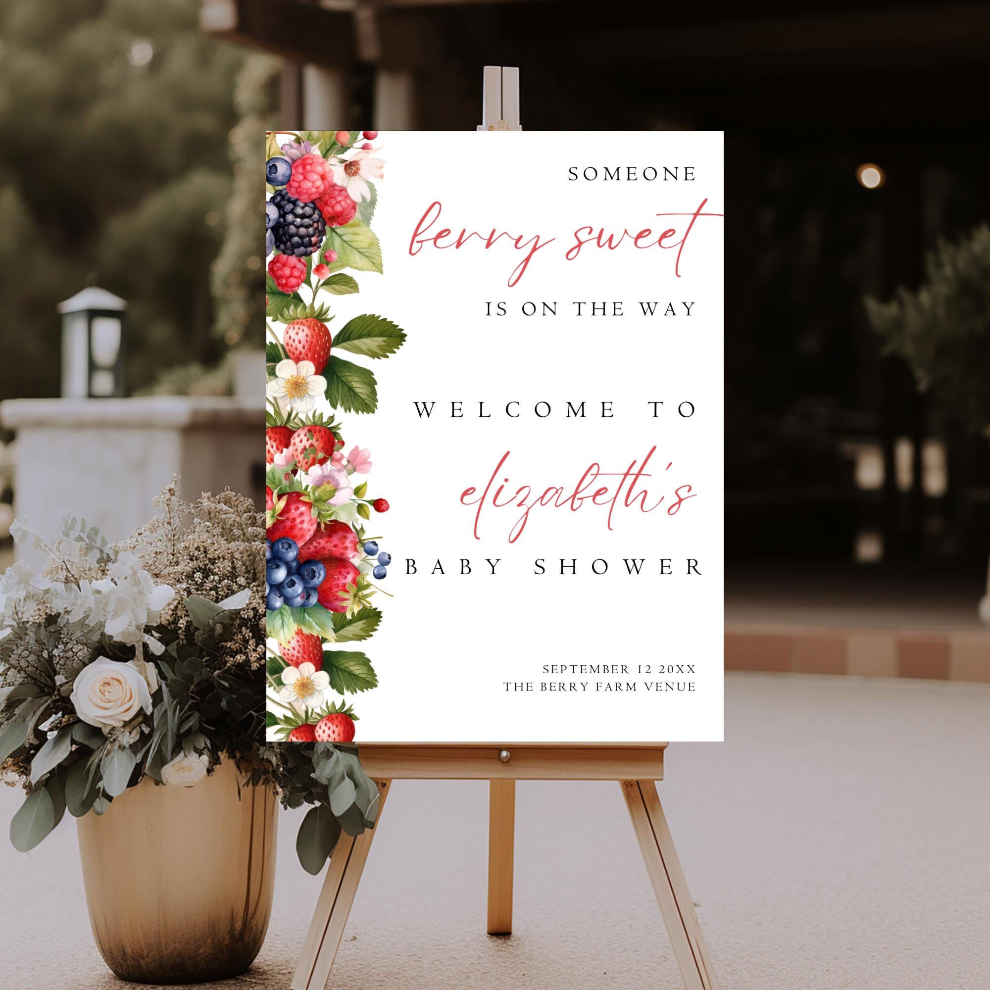 Berry Sweet Baby Shower Welcome Sign, Berry Sweet Berry Welcome Poster ...
