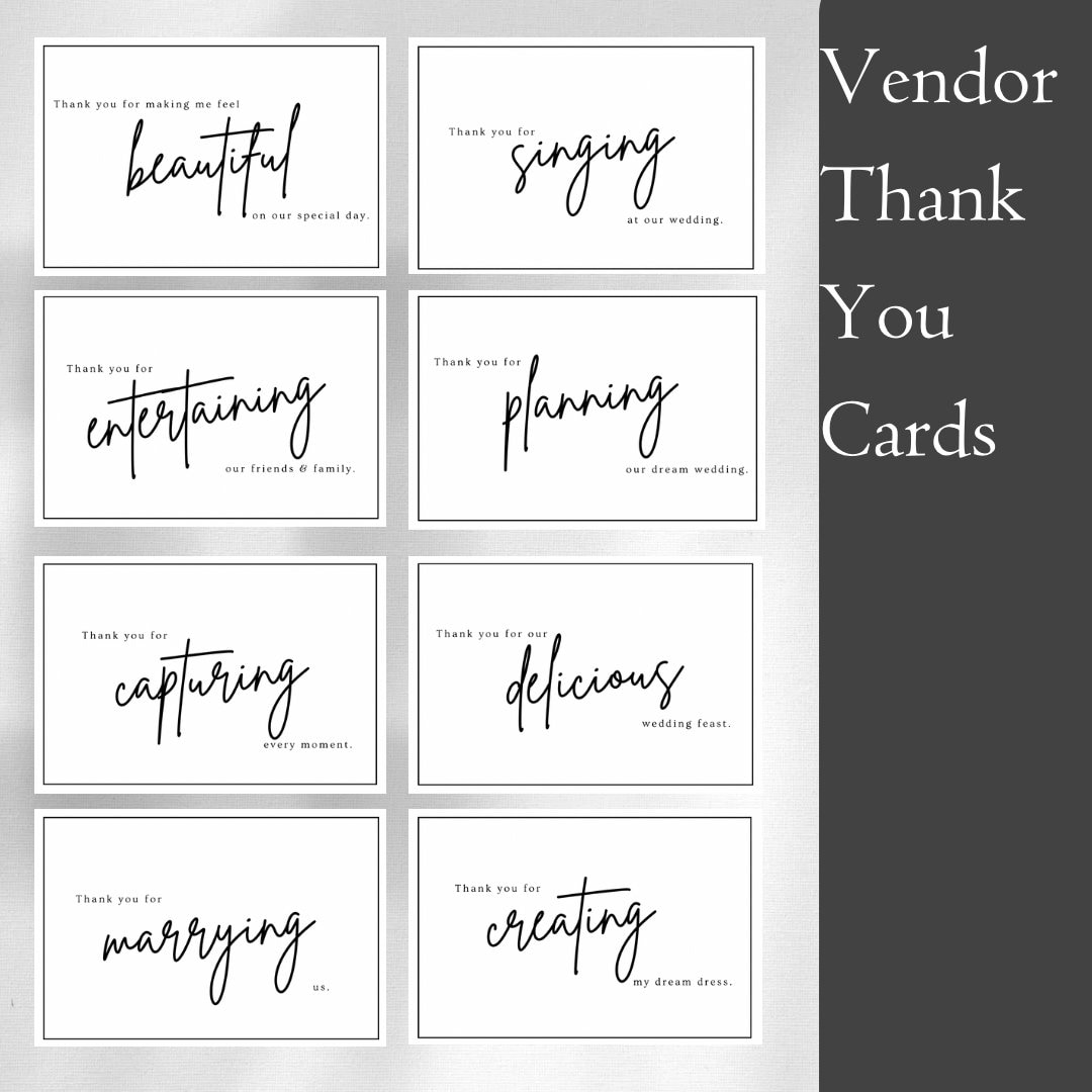 Wedding Vendor Thank You Cards Wedding Day of Cards - Etsy