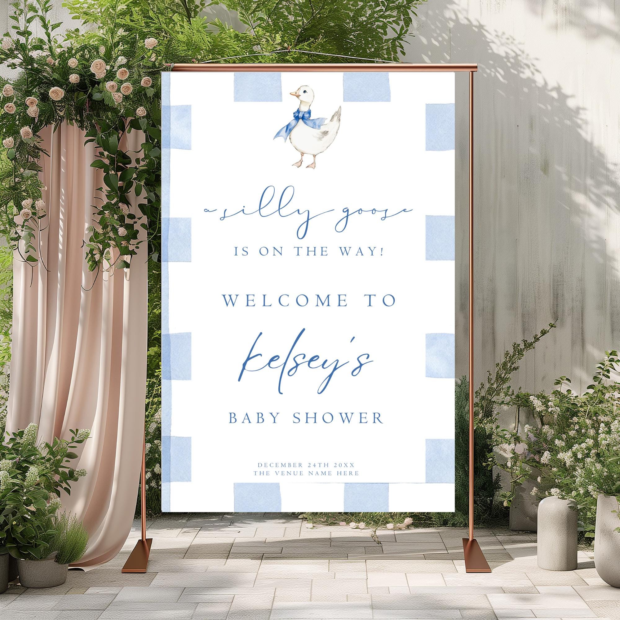 Silly Goose Baby Shower Welcome Sign Template, Gingham Goose Baby ...