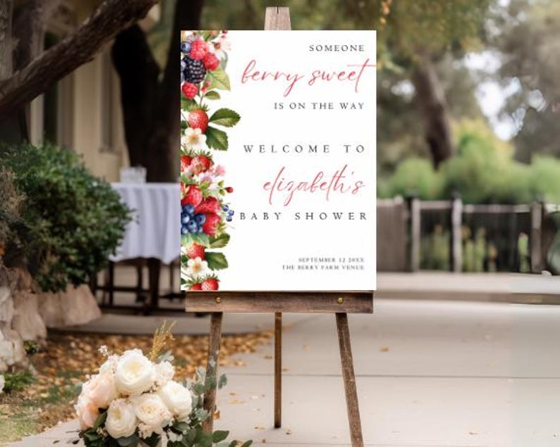 Berry Sweet Baby Shower Welcome Sign, Berry Sweet Berry Welcome Poster ...