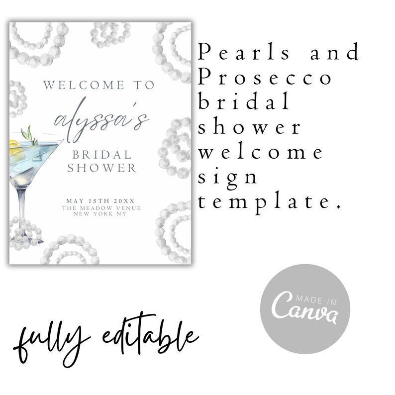 Pearls and Prosecco Bridal Shower Welcome Sign, Pearl Bridal Shower ...