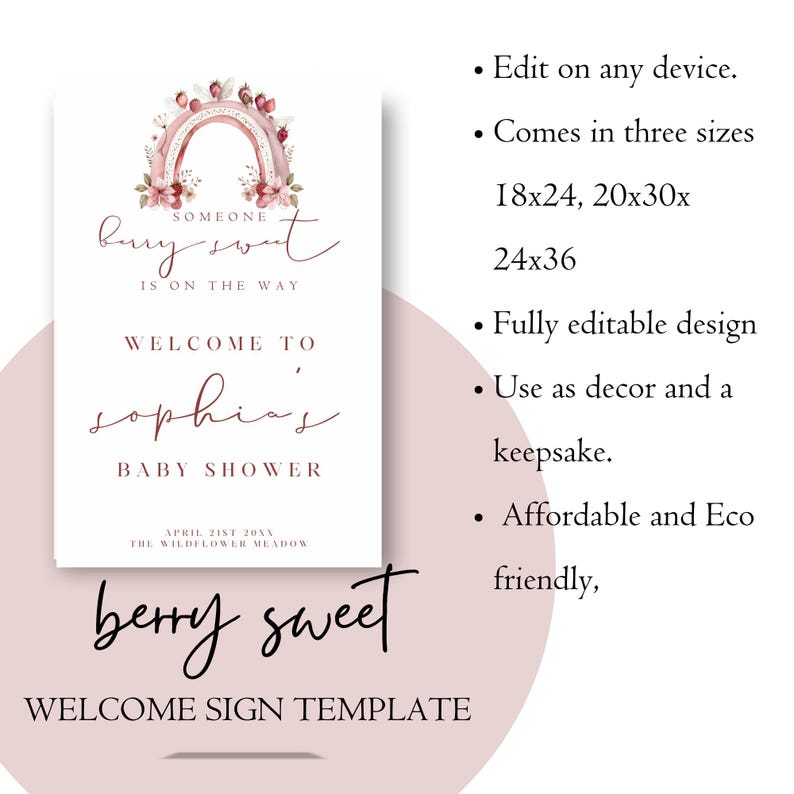 A Berry Sweet Baby Shower Welcome Sign Berry Themed Baby Shower Welcome ...