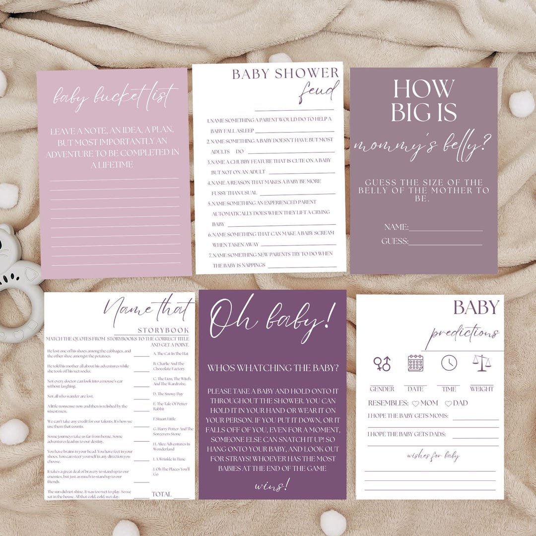 Pink Bow Baby Shower Games Purple Bow Games Printable Bow Girl Baby ...