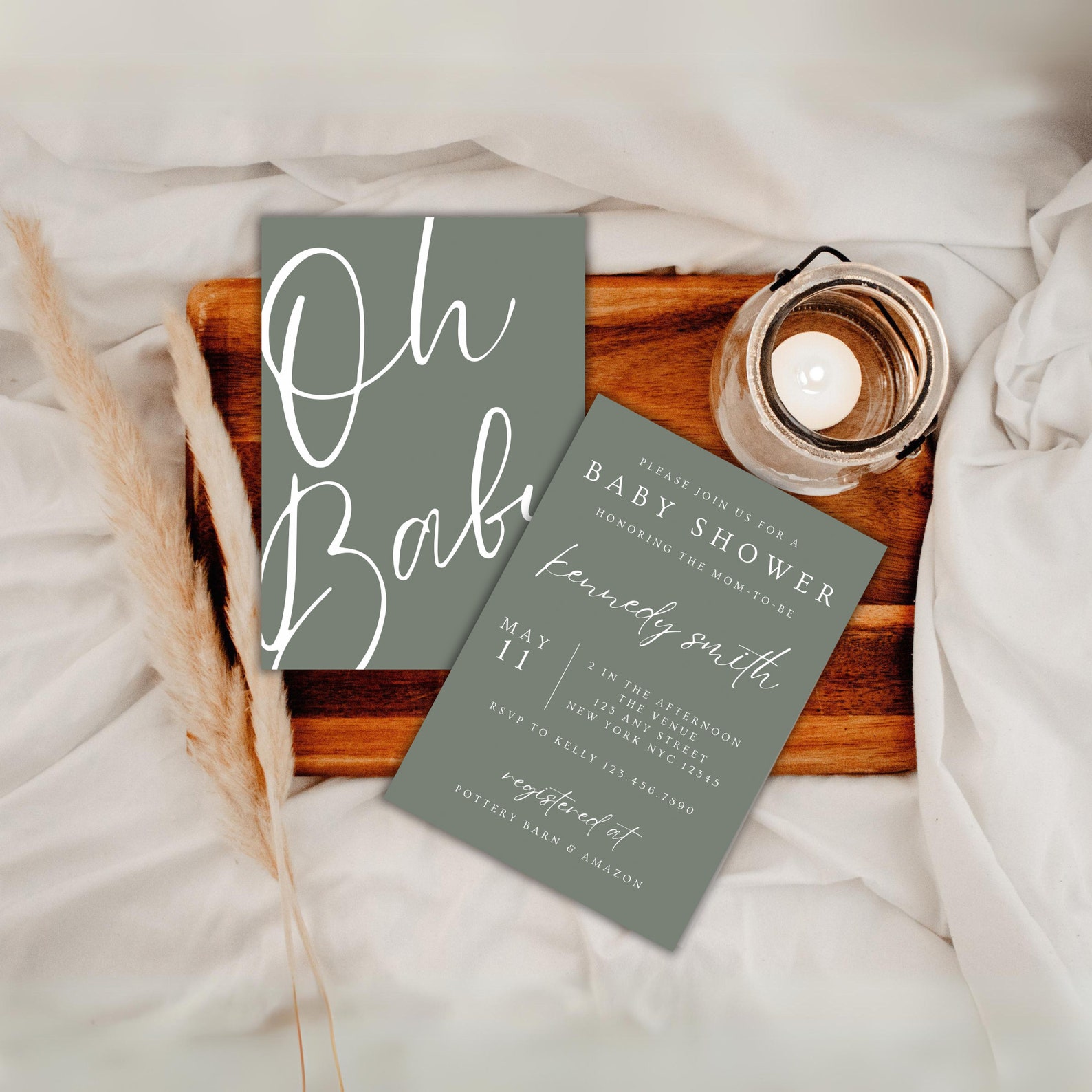 Oh Baby Sage Baby Shower Invitation, Gender Neutral Baby Shower, Oh ...