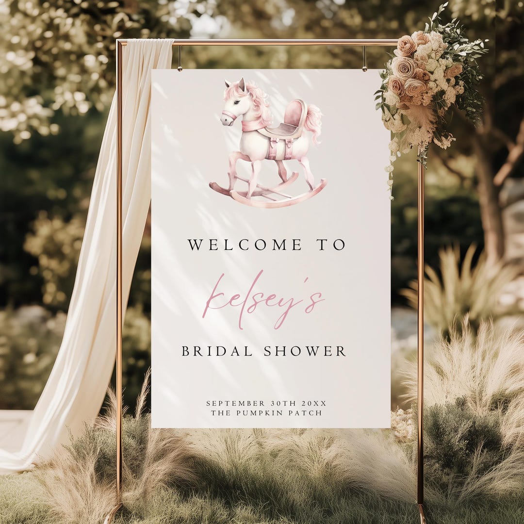 Pink Rocking Horse Baby Shower Welcome Sign, Rocking Horse Baby Girl ...