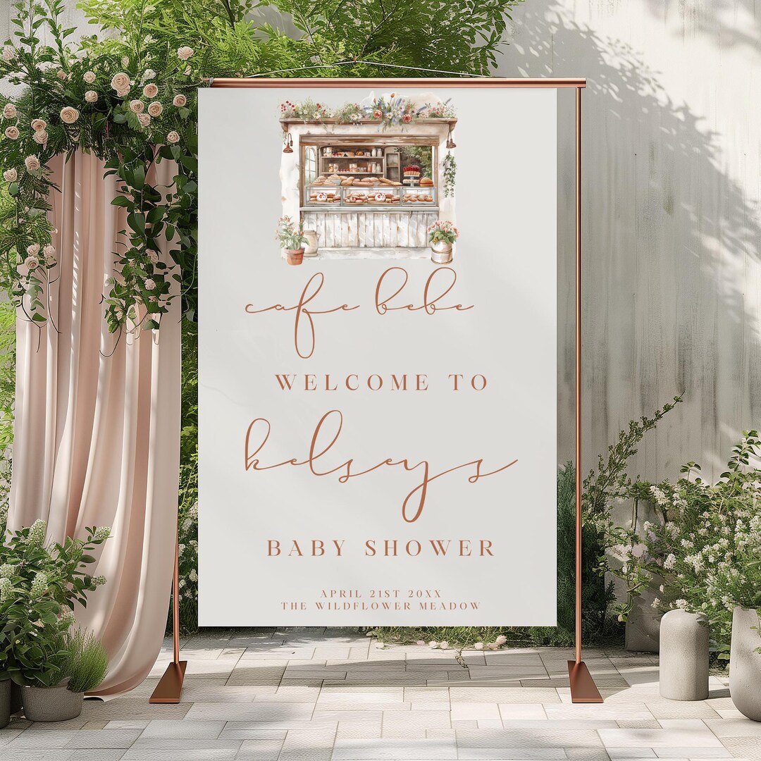 Cafe Bebe Baby Shower Welcome Sign Template Parisian Home Coffee Shop ...